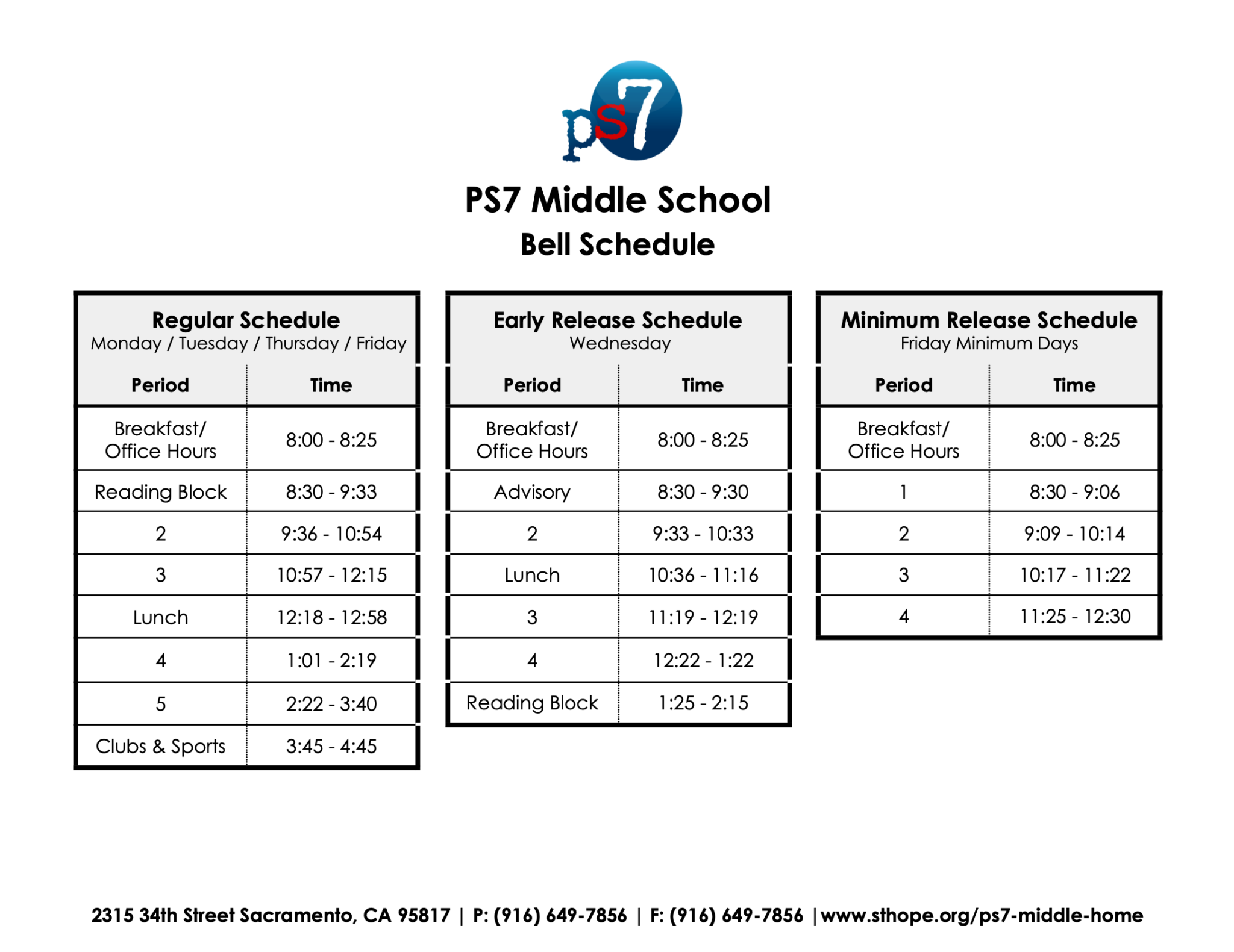 Bell Schedule - St Hope PS7 Middle